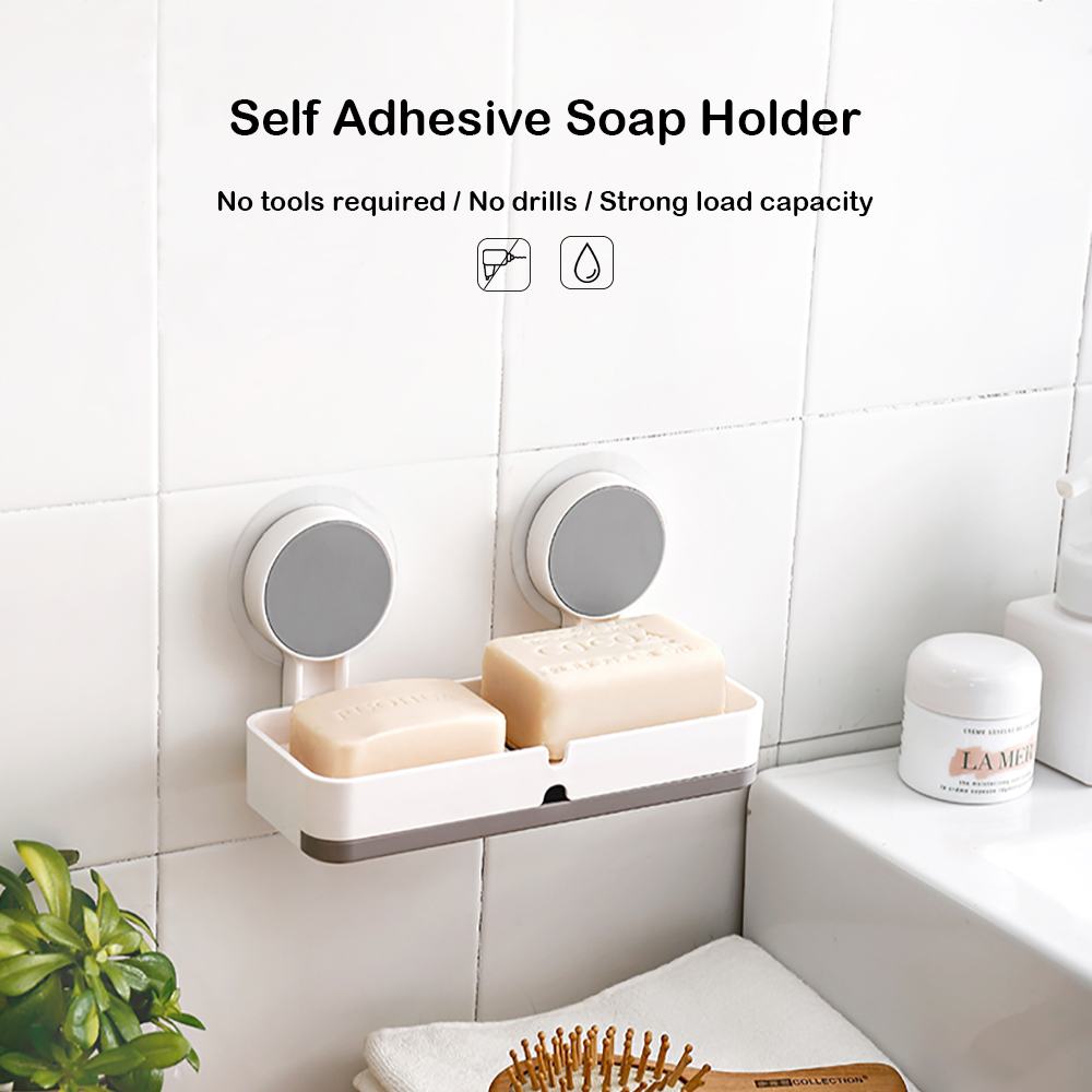 Adhesive Wall Mounted Plastic Soap Holder with Drain Holes - STORA