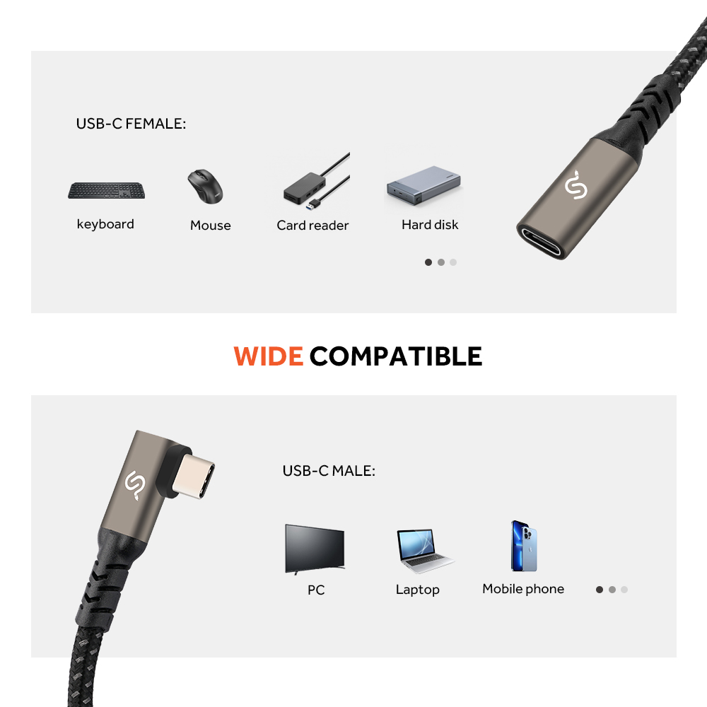 Summit Series USB 3.1 Type C Male to Female Extension Cable 90° Right ...