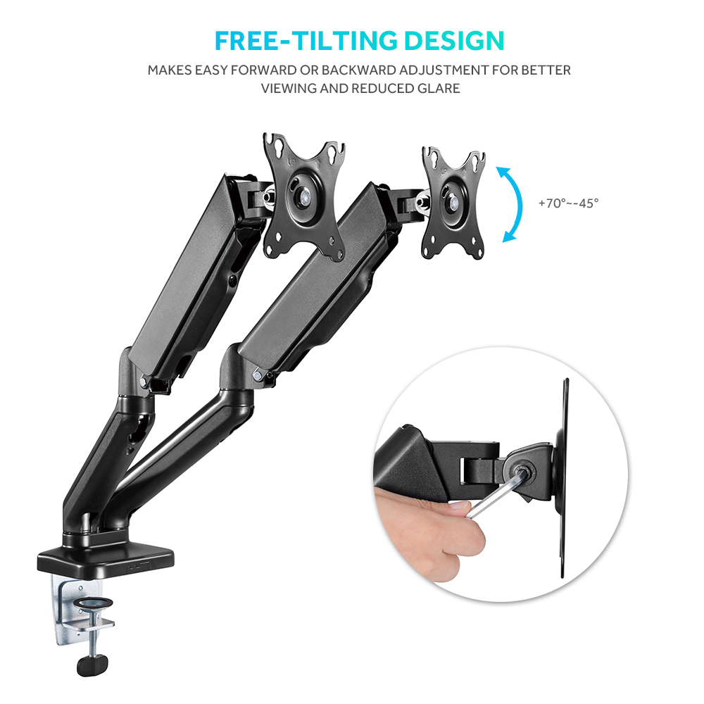 Mechanical Spring Dual Arm Monitor Stand with C Clamp and Grommet ...