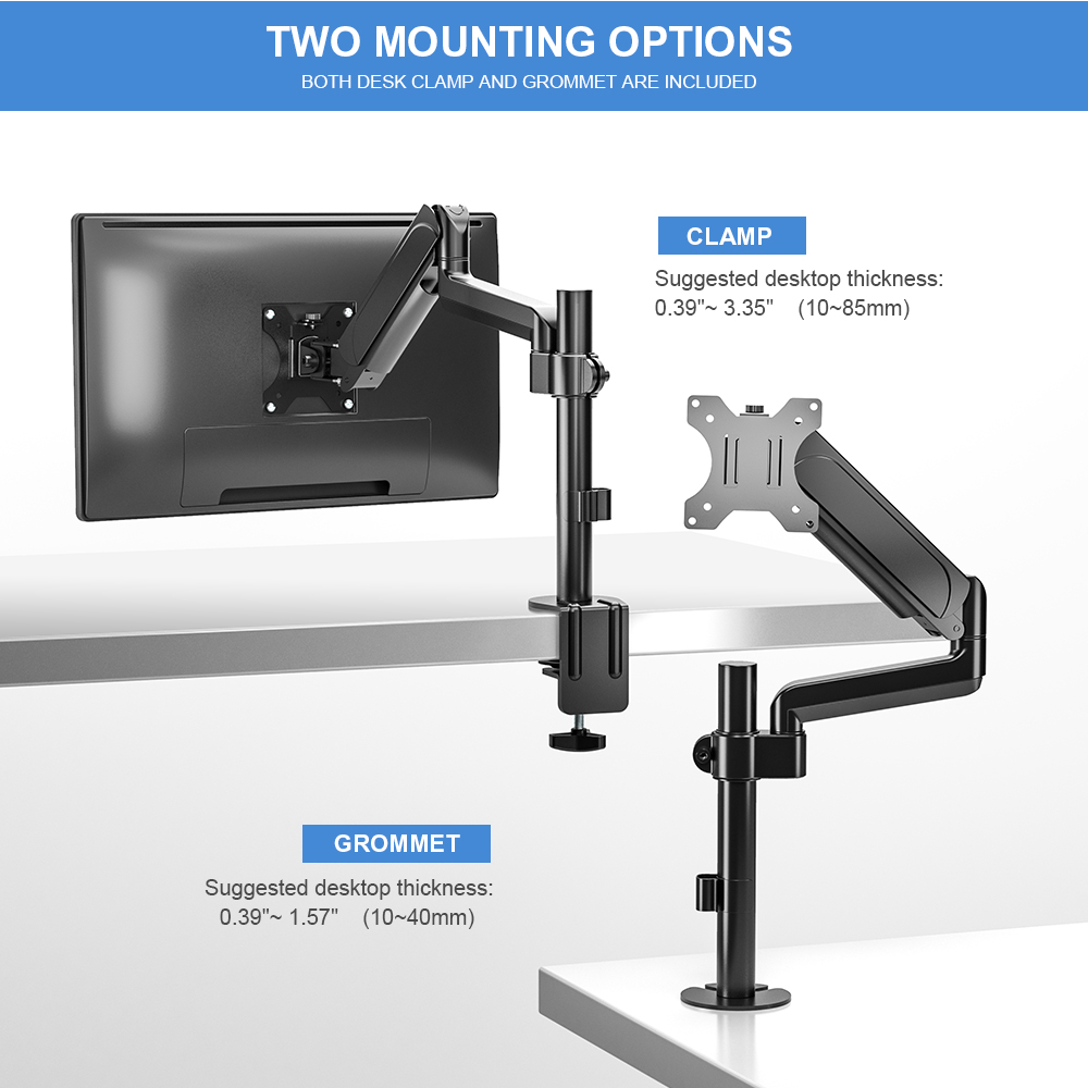 Gas Spring Single Desktop Monitor Mount - PrimeCables