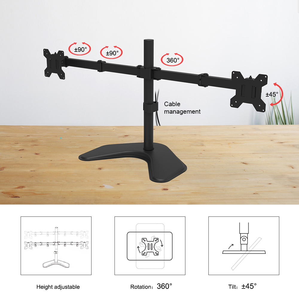 Adjustable Dual Monitor Desk Stand for 13" to 27" Screens, VESA 75 100 ...