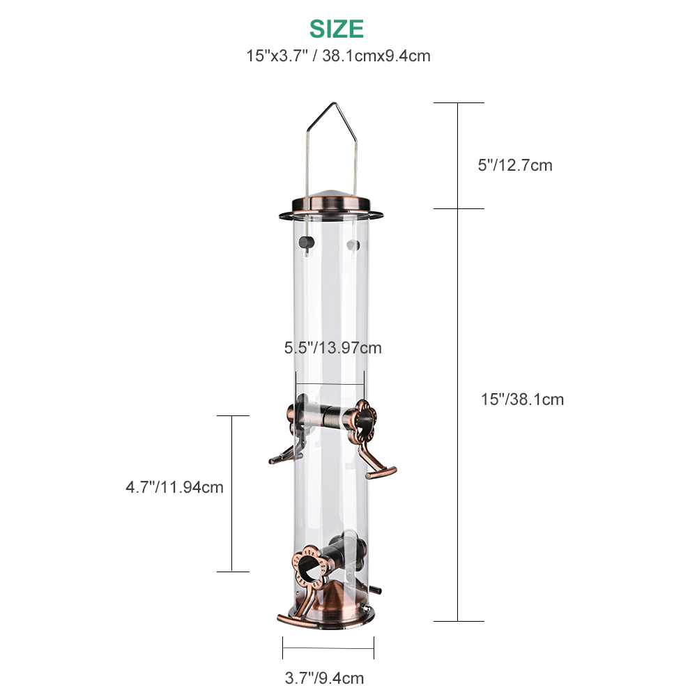 15-Inch 4 Ports Retro Style Metal Bird Feeder for Outdoors Hanging ...