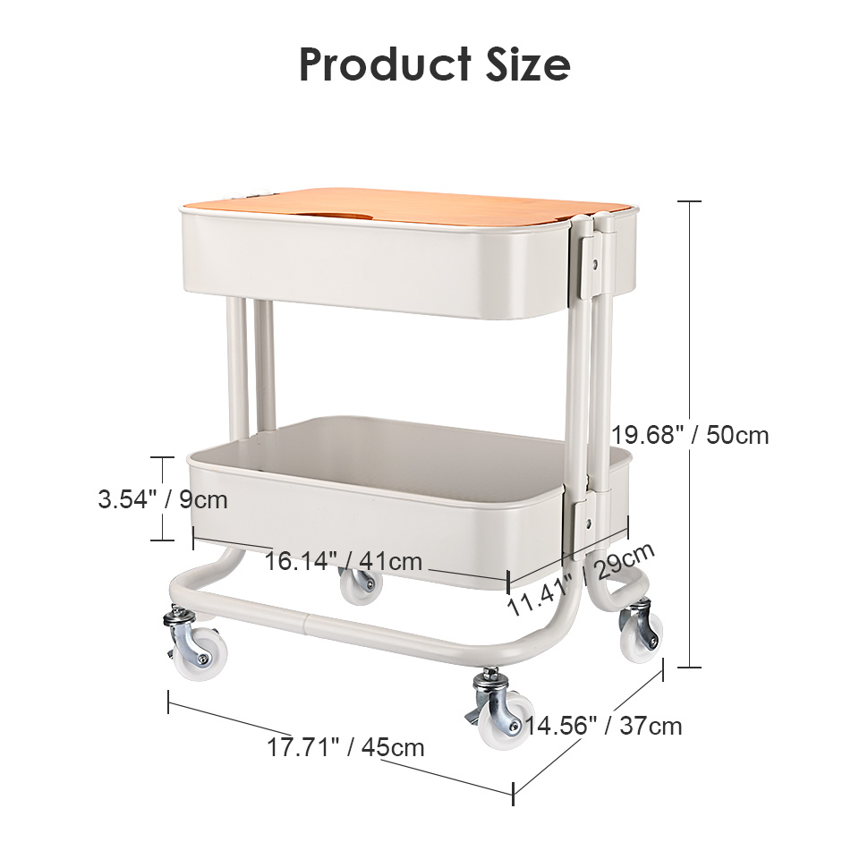 2-Tier Metal Utility Cart with Removable Cover Board - STORA