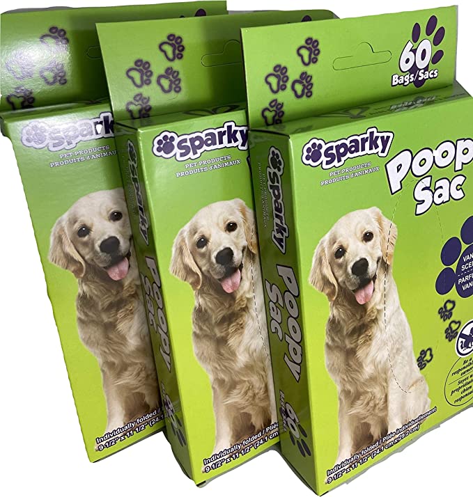 Sparky Poopy Dog Waste Sac Pet Dog Cat Bags 9.5" x 11.5" Vanilla ...