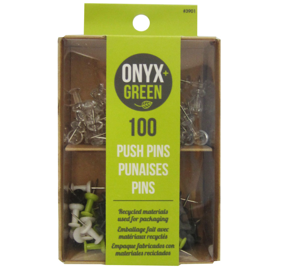 Onyx & Green® Eco-Friendly Assorted Color Push Pins, Plastic head, 100/Pack