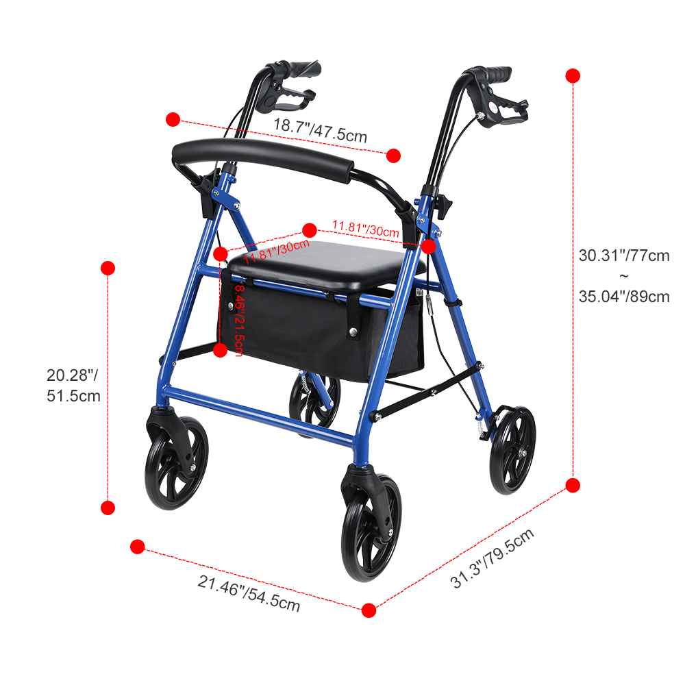 Folding 4-Wheel Rollator Walker with Seat, Supports up to 300 lbs ...