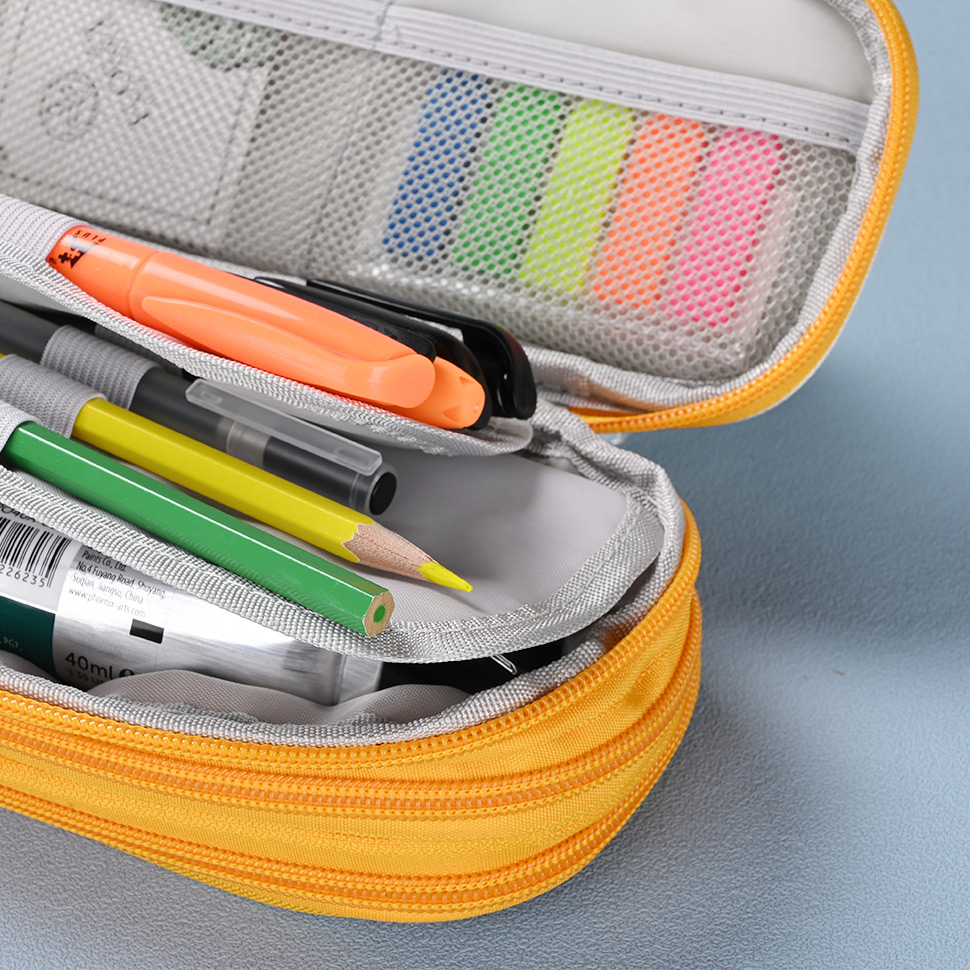 Large Capacity Pencil Case Foldable Design Canvas Pencil Pouch with Velcro Compartments Black
