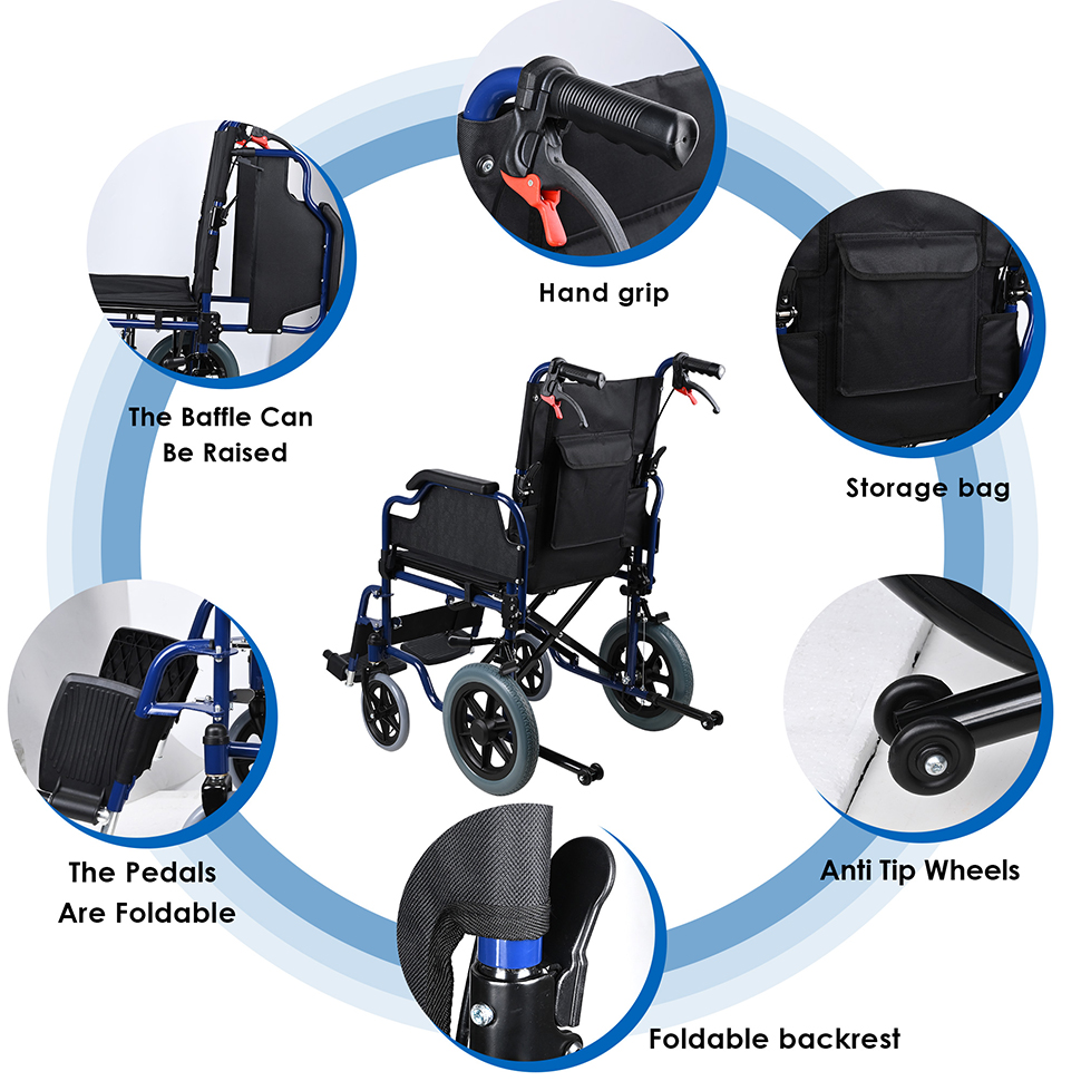 Foldable Lightweight Wheelchair With Swing Away Footrests with 12" Rear ...