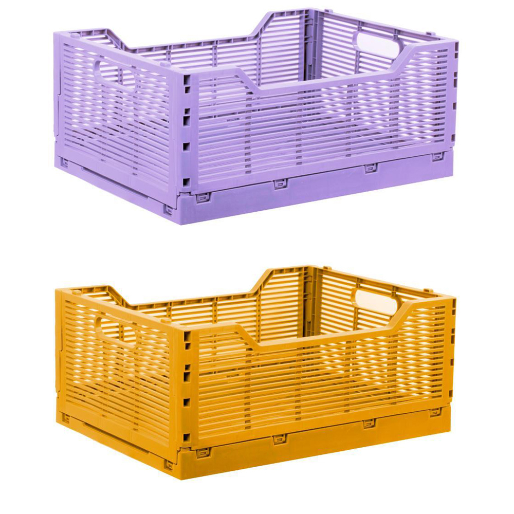 Color Wrap Band Folding Storage Crate with Hollow Handle, 1Pc, 16x12x7"