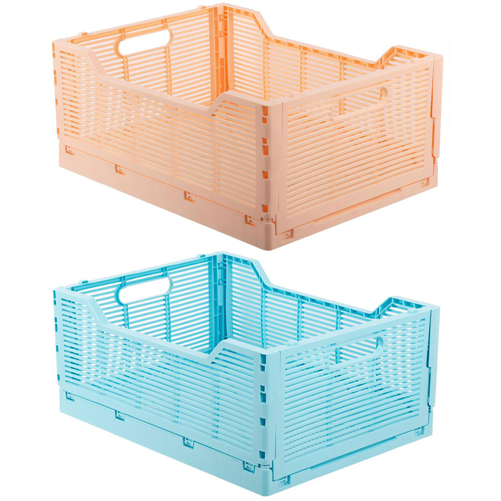 Color Wrap Band Folding Storage Crate with Hollow Handle, 1Pc, 16x12x7"