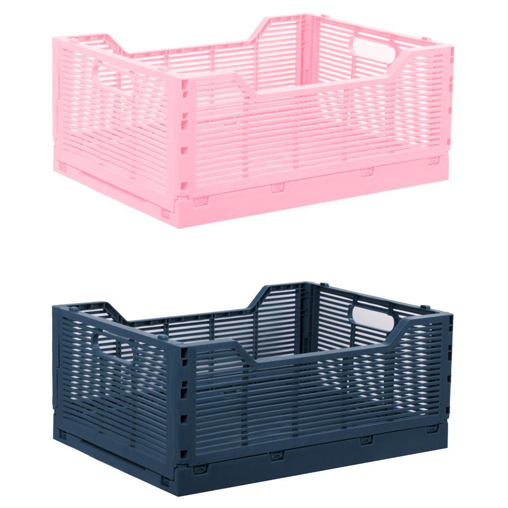 Color Wrap Band Folding Storage Crate with Hollow Handle, 1Pc, 16x12x7"
