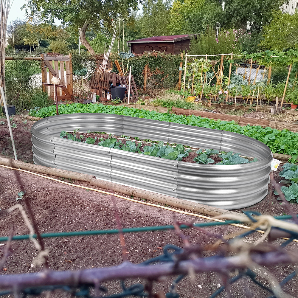 Outdoor Metal Raised Garden Bed Planter Box, 6 x 3 x 1ft, Oval Style ...