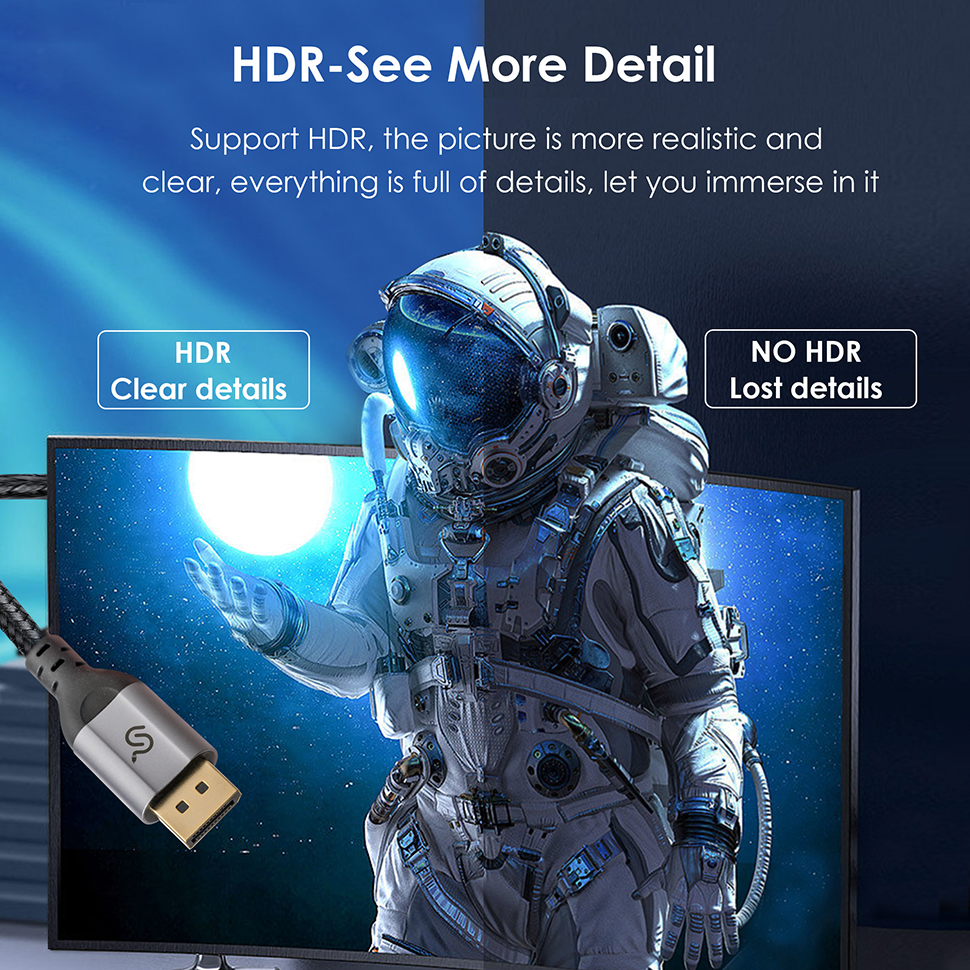 8K 60Hz DisplayPort 2.0 Cable with Bandwidth 80 Gbps for Gaming Monitor ...