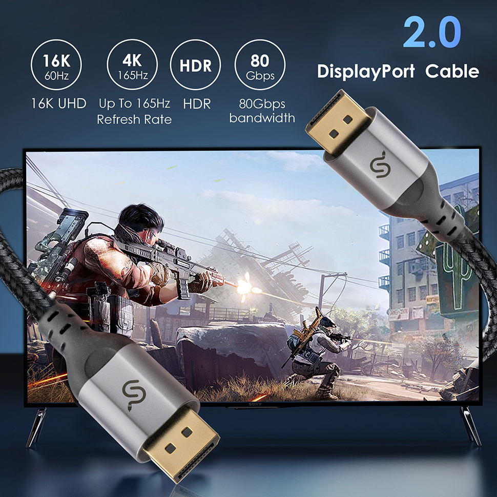 16K 60Hz DisplayPort 2.0 Cable with Bandwidth 80Gbps for Gaming Monitor ...
