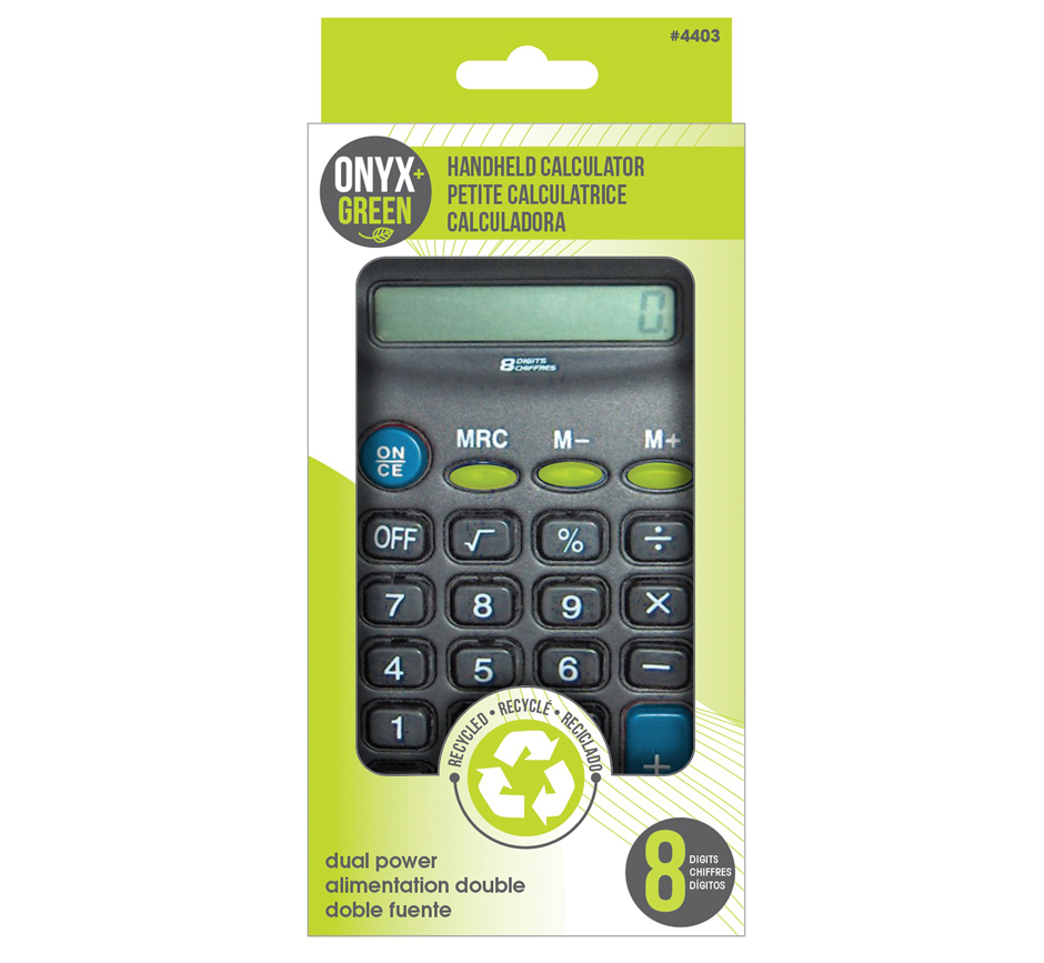 Onyx & Green® Eco-Friendly Dual Power 8 Digit Handheld Calculator