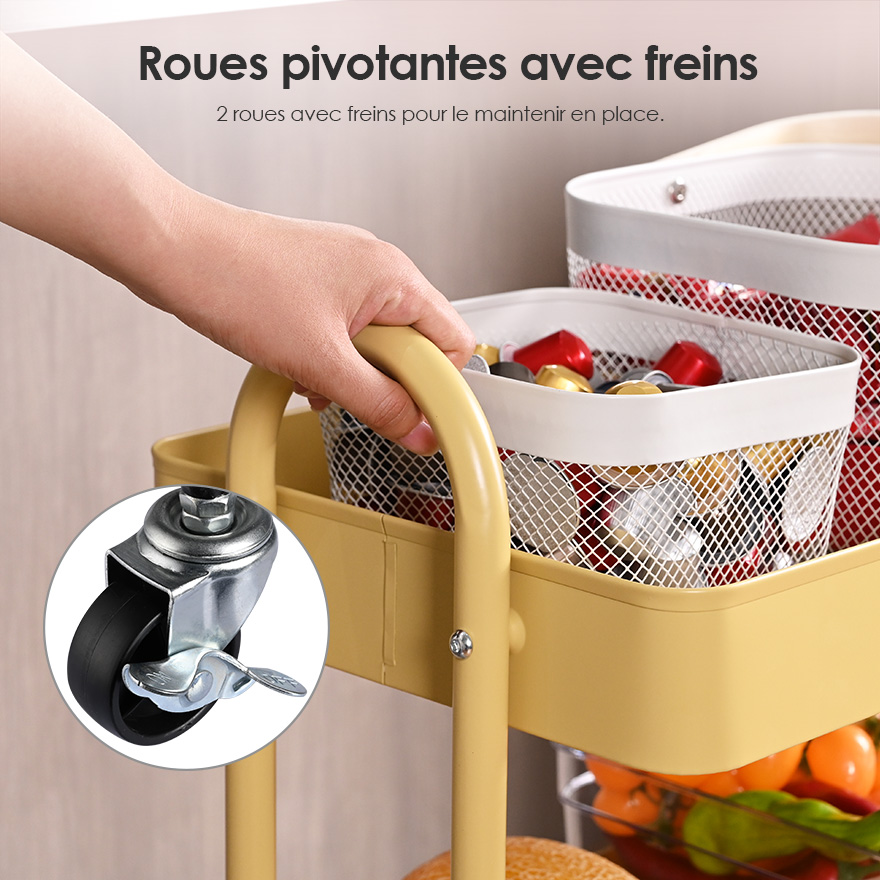 Chariot utilitaire en métal à 3 niveaux avec roues - STORA