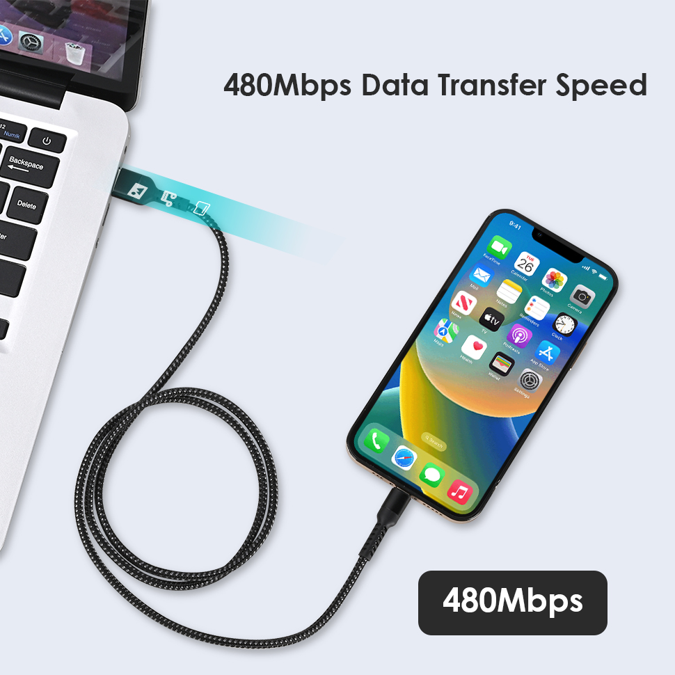 Nylon Braided Charger Cable 3ft Lightning to USB Cable Fast iPhone ...