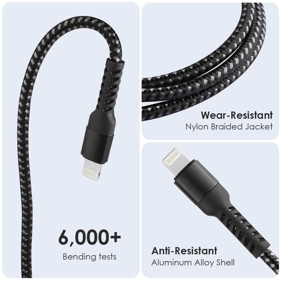 Nylon Braided Charger Cable 3ft Lightning to USB Cable Fast iPhone ...