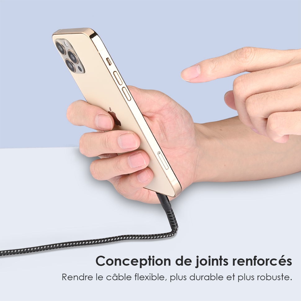 Câble de chargeur tressé en nylon Cordon de charge rapide Lightning ...