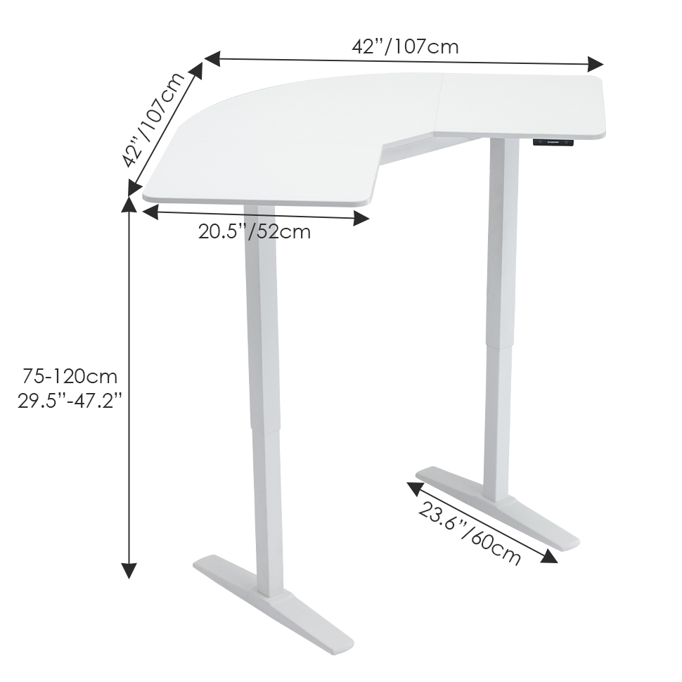 PRIMECABLES Height Adjustable L Shaped Sit Stand Standing Desk Table Corner Desk Electric Computer Desk With Table Top Up to 132.3Lbs
