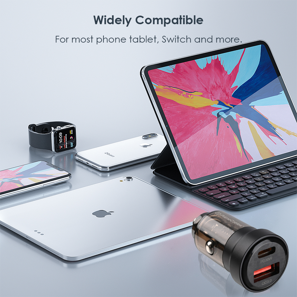 Type-C Car Charger USB-A 18W + USB-C 30W Super Fast Charging Adapter ...