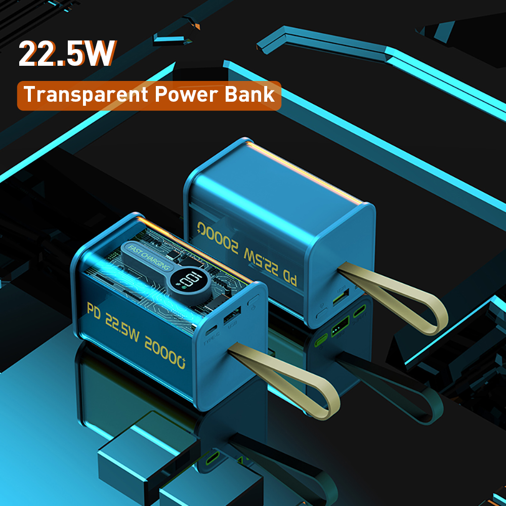 20000 mAh PD Charging 22.5W Transparent Power Bank with Digital Display ...