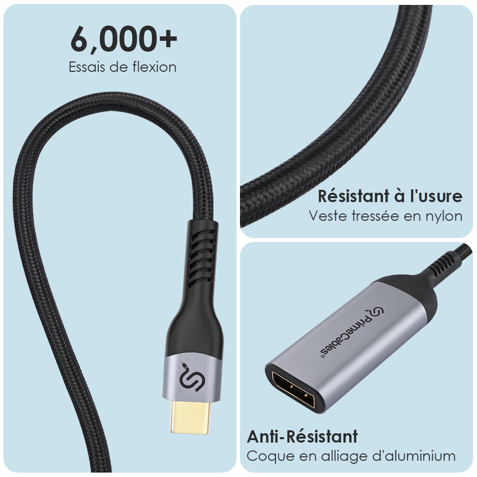 Adaptateur USB C vers DisplayPort 8K@60Hz Adaptateur 8K UHD Type C mâle ...