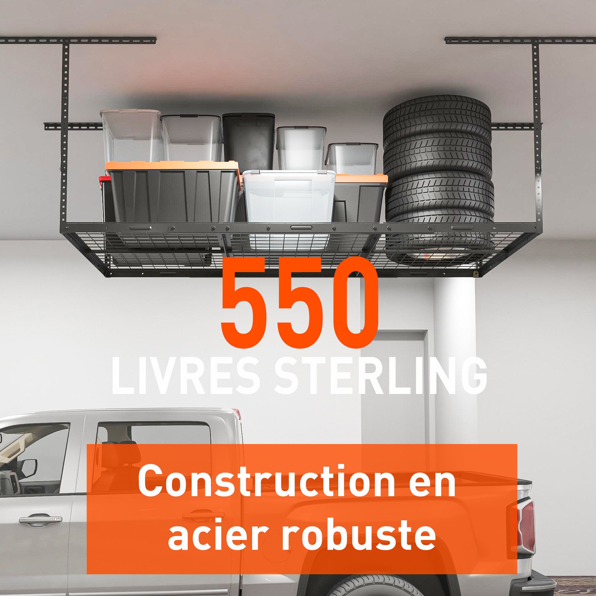 Étagère de garage suspendue au plafond de 4 x 8 pieds - Enduran™