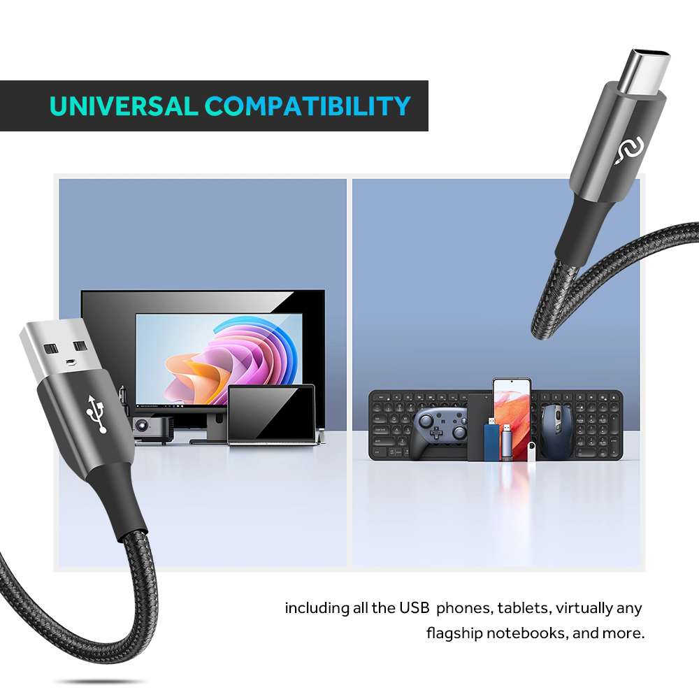 USB-C to USB-A Fast Charging Cable, 4FT