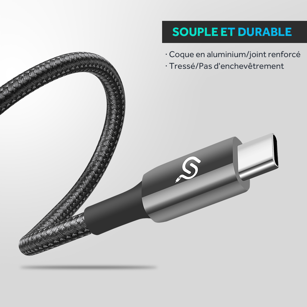 Câble de charge rapide USB-C vers USB-A, 4FT