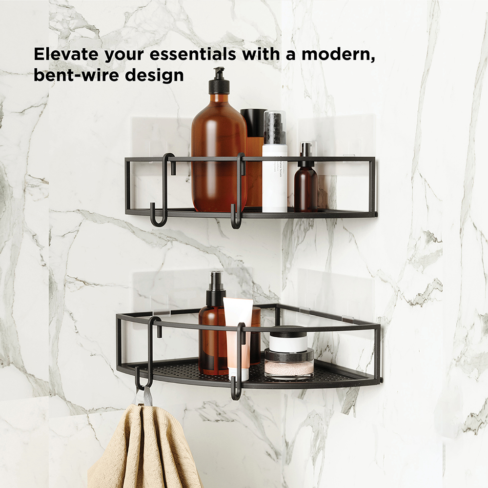 Metal Shower Corner Bracket with Two Metal Hooks, Set of 2 - Umbra