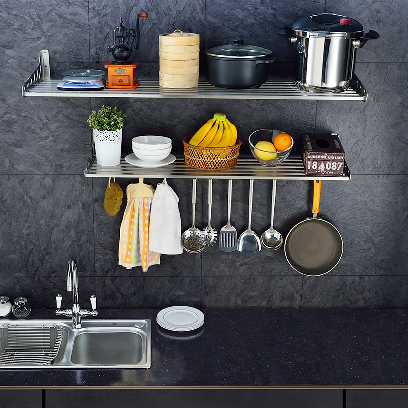 Stainless Steel Wall Pot Pan Rack with 10 Hooks for Kitchen Accessories ...