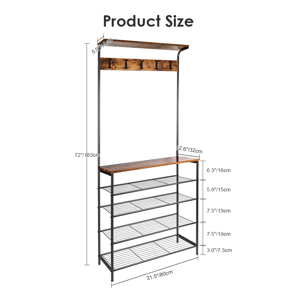 5-Tier Shoe Storage and Coat Rack for Entryway