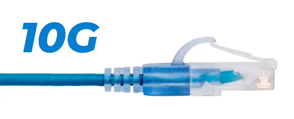 6in SlimRun Series Blue Cat6A Snagless RJ45 Patch Cable, UTP, 30AWG ...