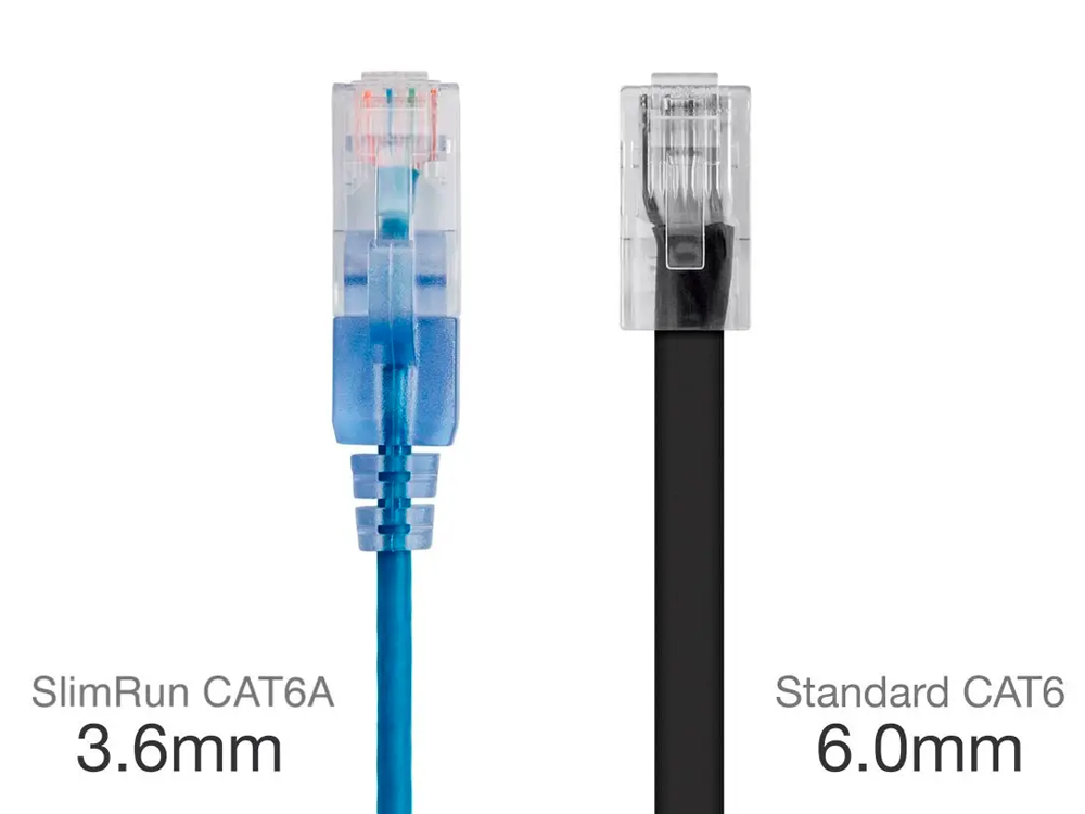 6in SlimRun Series Blue Cat6A Snagless RJ45 Patch Cable, UTP, 30AWG ...