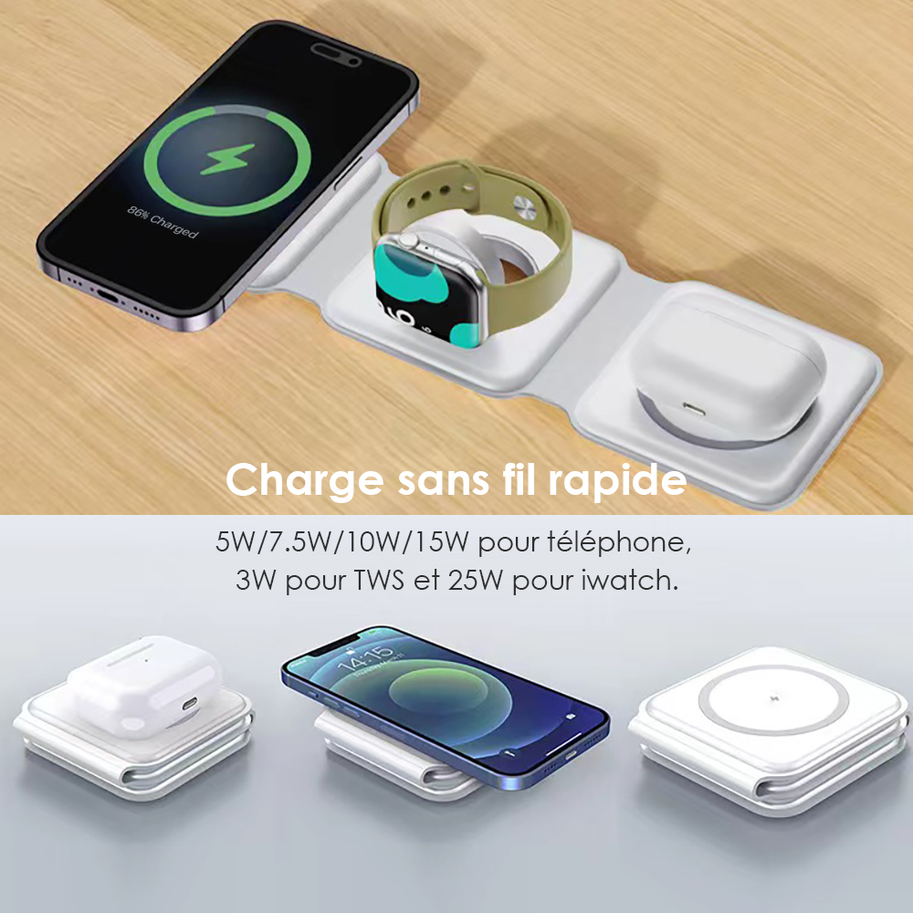 Chargeur sans fil magnétique 3 en 1 chargeur de charge sans fil rapide ...