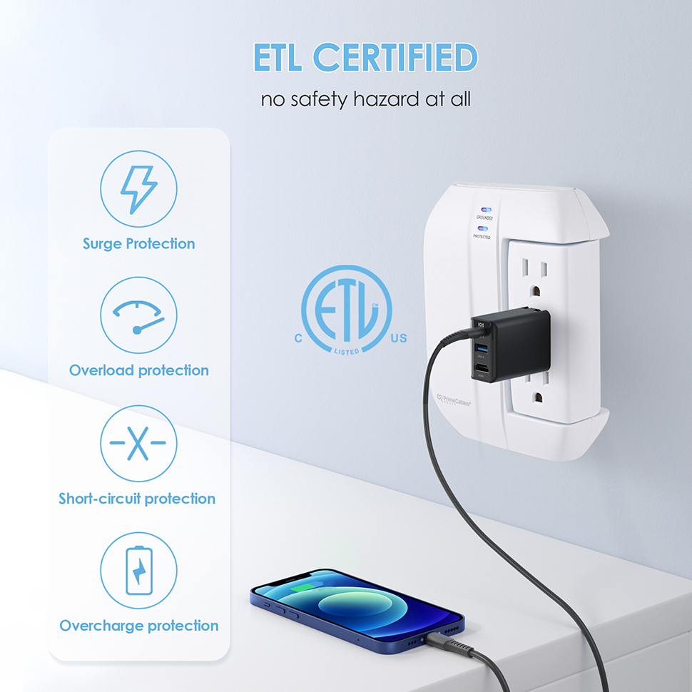 6-Outlet Wall Mounted Swivel Surge Protector - PrimeCables