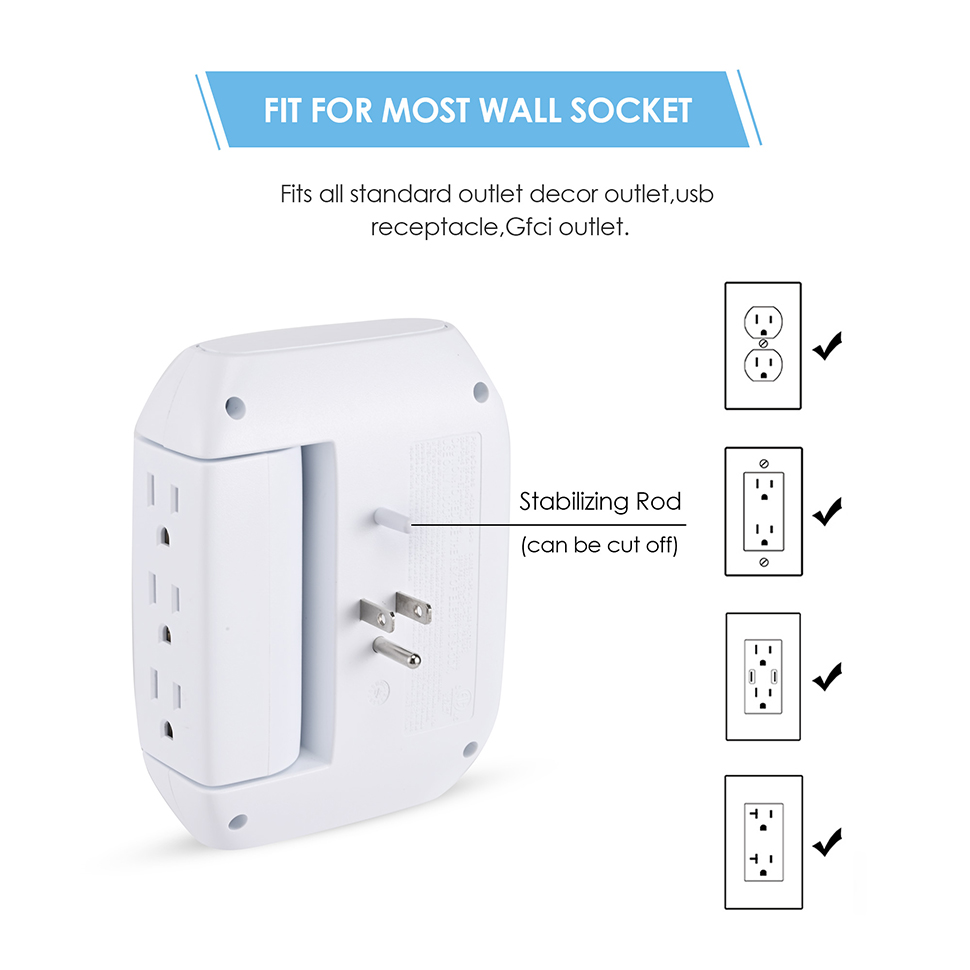 6-Outlet Wall Mount White Surge Protector - PrimeCables