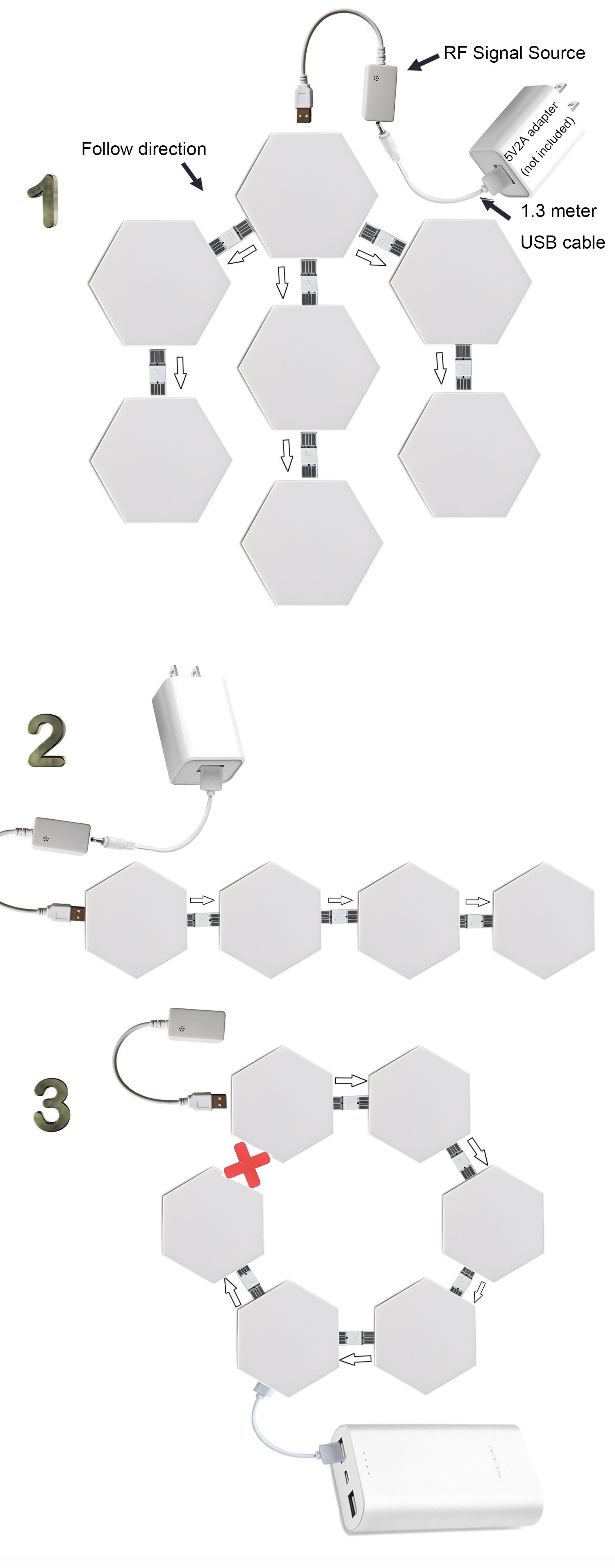 Smart Hexagon RGB Light Panels, WIFI & App Control, 6/Pack