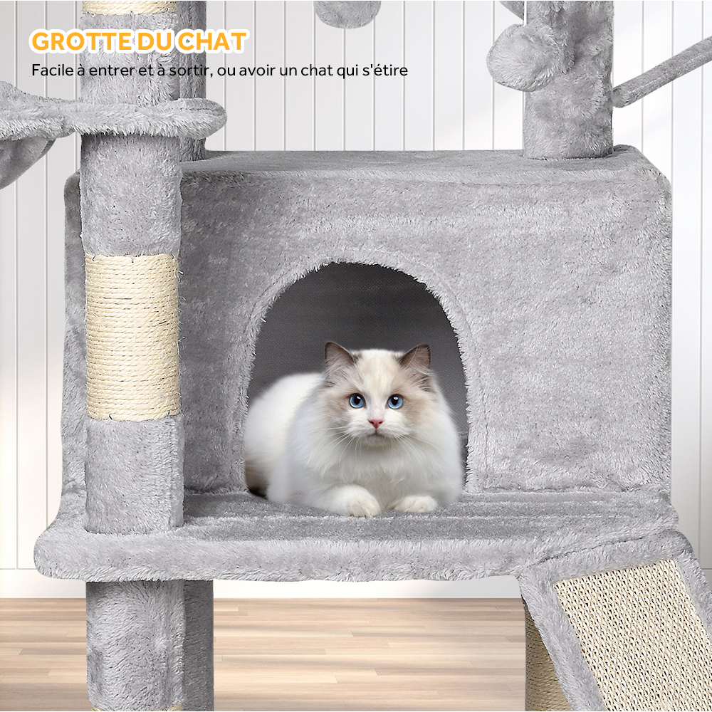 Arbre à chat tour pour chats avec hamac et une grande planche à gratter en sisal - LIVINGbasics®