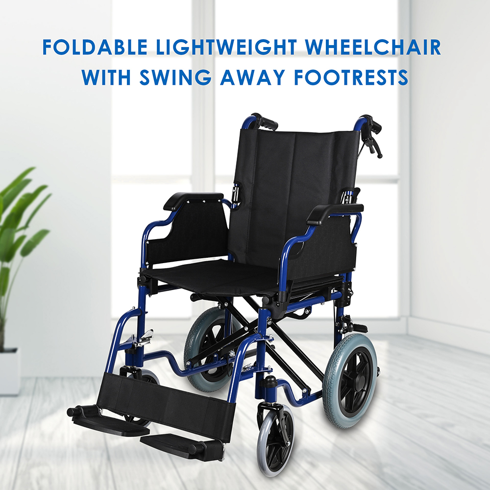 Foldable Lightweight Wheelchair With Swing Away Footrests with 12" Rear ...