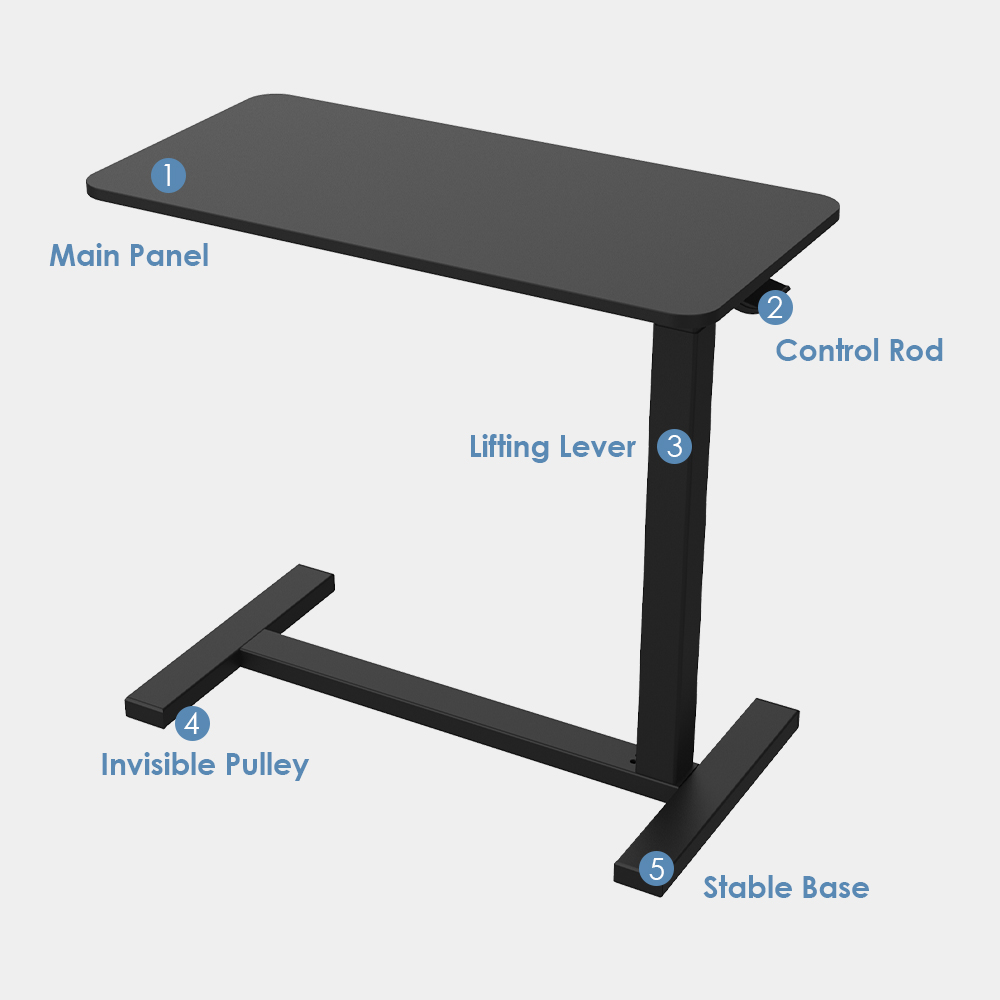 Ergonomic Gas-Spring Height Adjustable Mobile Bed/Sofa Side Table with ...