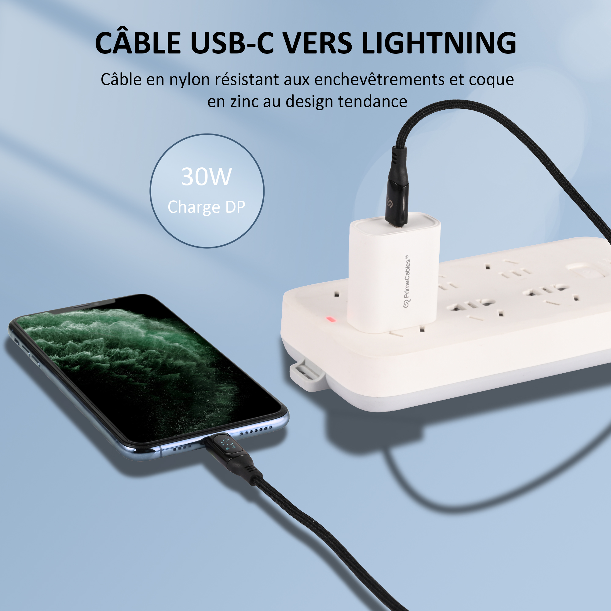 PrimeCables Câble USB-C vers Lightning avec écran intelligent (1 m)