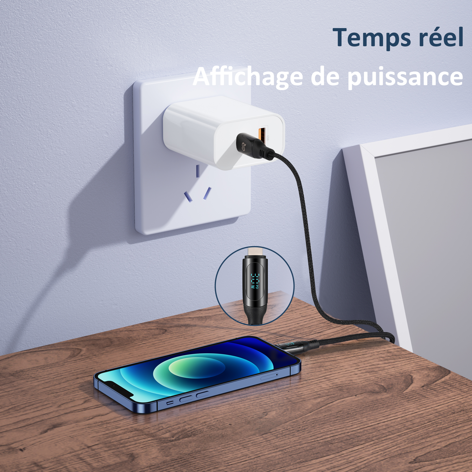 Écran d'alimentation LED Câble USB-C/Lightning -1m