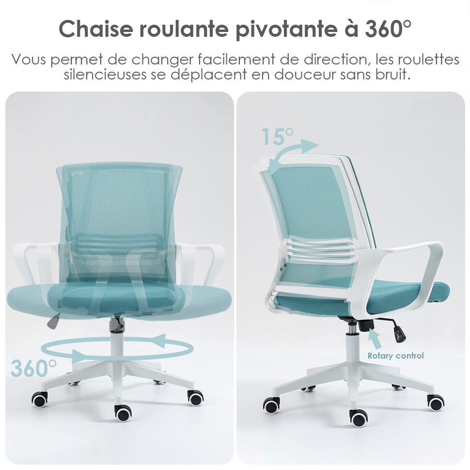 Chaise de bureau roulante à dossier moyen - Soutien ergonomique pour la ...