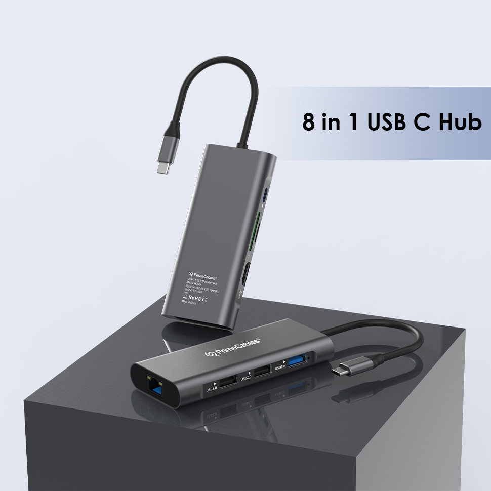8 in 1 USB C Hub Adapter, 2xUSB2.0+1xUSB3.0+Type C+HDMI+RJ45+TF+SD ...