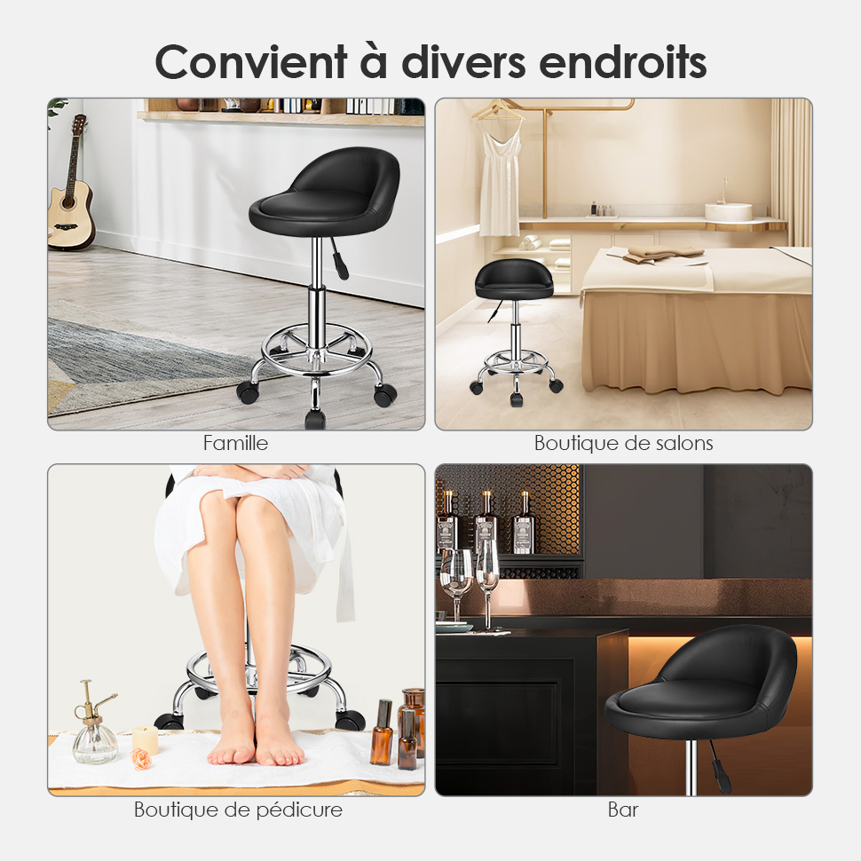 Tabouret roulant polyvalent réglable en hauteur - Moustache