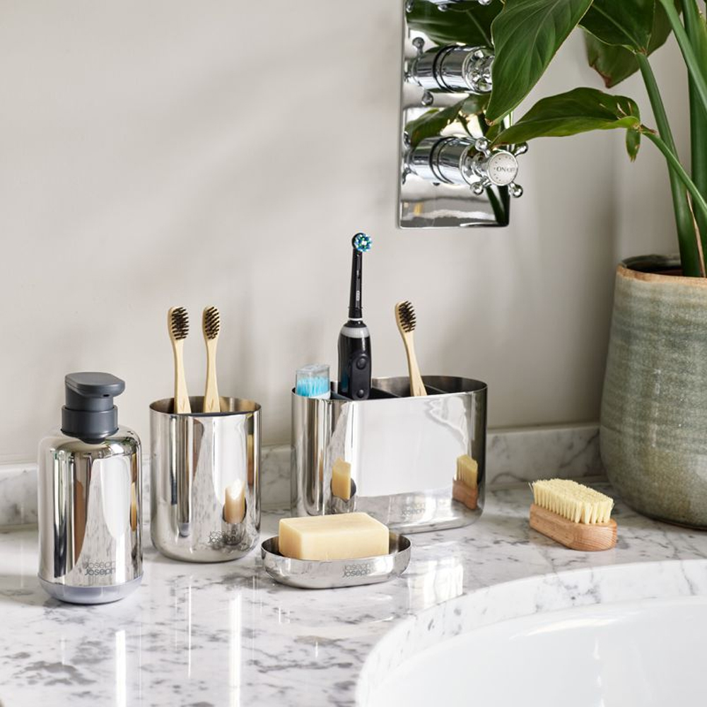EasyStore Luxe Large Stainless Steel Toothbrush Caddy - Joseph Joseph