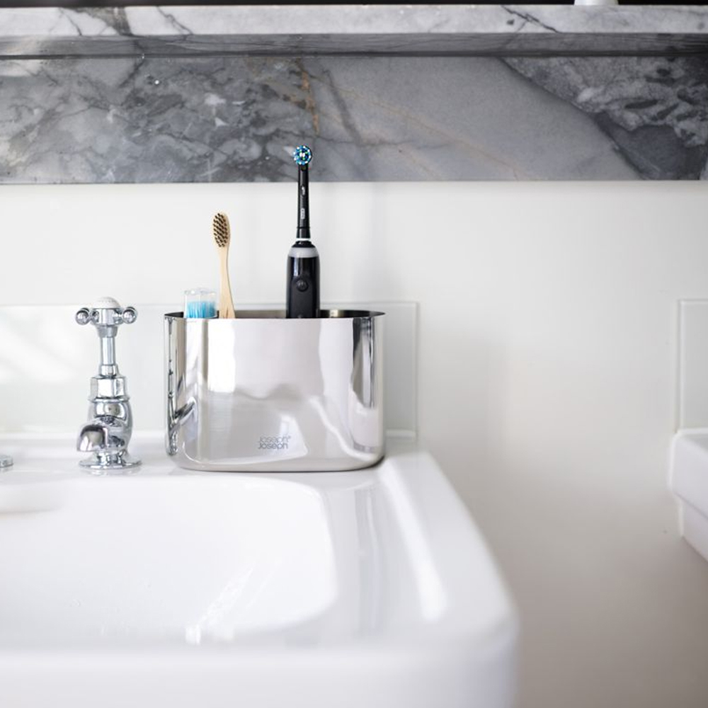 EasyStore Luxe Large Stainless Steel Toothbrush Caddy - Joseph Joseph