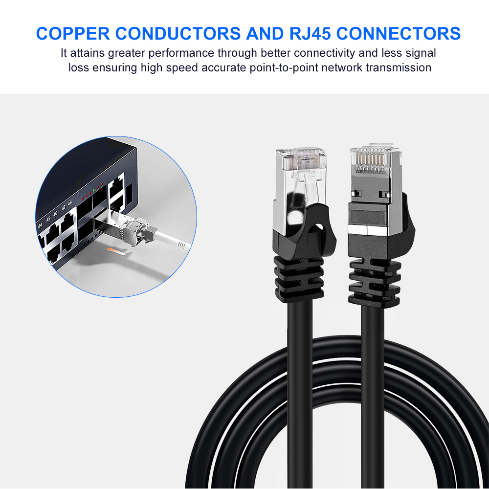 High Speed 40Gbps 2000Mhz Cat8 Ethernet Network Cable, Black - PrimeCables®
